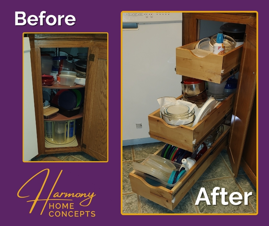 Lazy Susan Replaced with Pull Out Shelves | Wichita, KS | Harmony Home ...